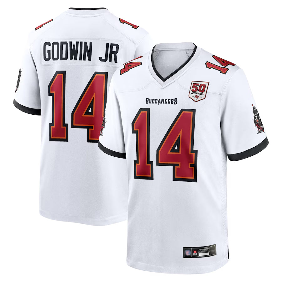 TB.Buccaneers #14 Chris Godwin Jr. Player White 50th Anniversary Game ...